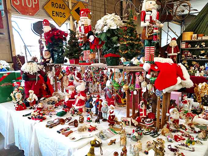 Christmas isn't a season at Old Dog Vintage, it's a permanent department. Santa figurines from every decade stand ready, as if waiting for their cue from a time-traveling Rudolph.