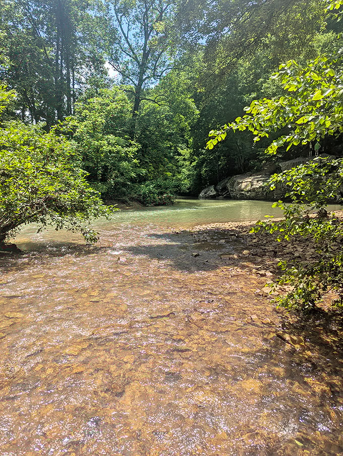 Summer's perfect swimming hole: clear, cool waters nestled among ancient stones and verdant forest.