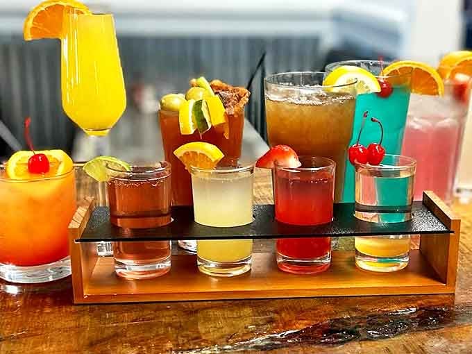 Cocktail flight that turns brunch into a celebration. Each glass is like a tiny, boozy jewel waiting to brighten your morning.