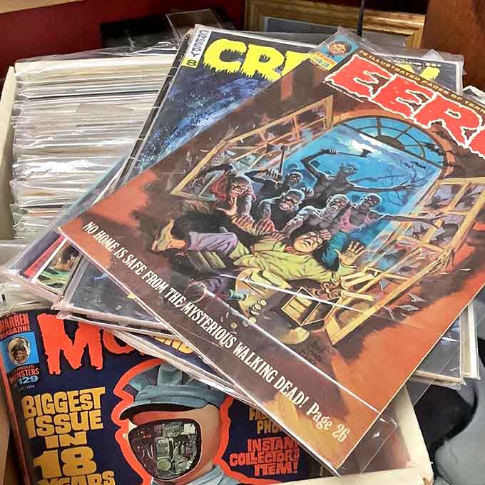 Vintage comics where superheroes fought villains and apparently zombies too &ndash; childhood nightmares preserved in vibrant color.