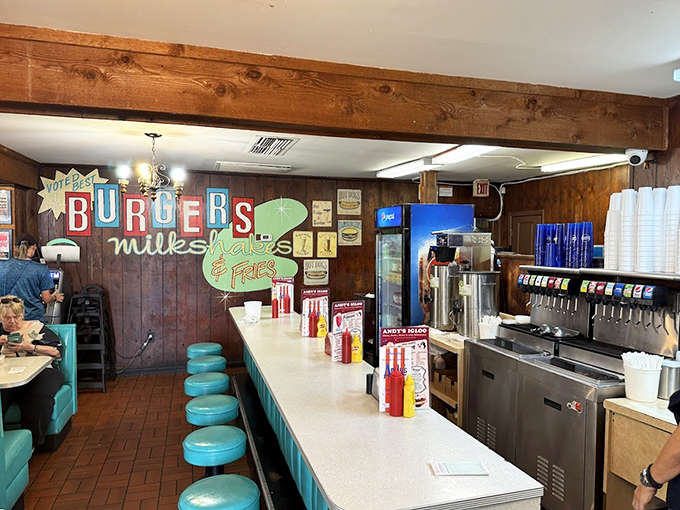 That counter has seen more orders placed across it than most restaurants serve in a lifetime, each one contributing to Andy's legendary status.