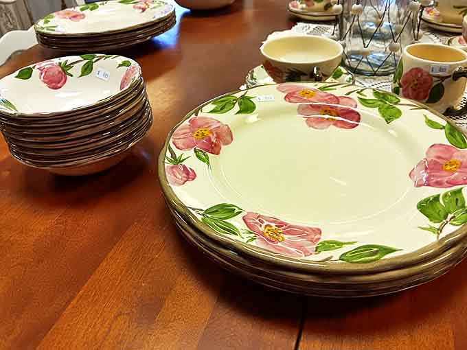 Floral dinnerware that once graced Sunday suppers now waits for new tables to brighten &ndash; patterns that never go out of style.