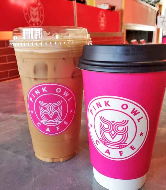 Pink Owl's signature cups aren't just containers&mdash;they're the first hint that this coffee experience will be anything but ordinary.