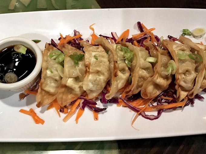 Delicate dumplings perched on a bed of colorful slaw &ndash; little pockets of flavor that disappear from plates with suspicious speed.