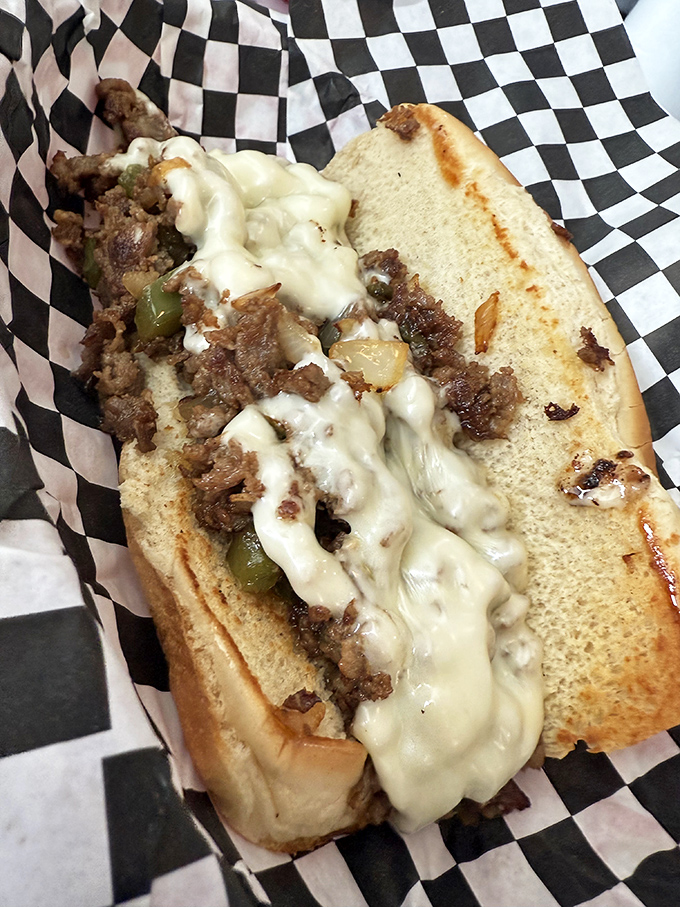 Hungry travelers rejoice! This Philly cheesesteak represents the hearty, unpretentious road food that fueled generations of Route 66 adventurers.