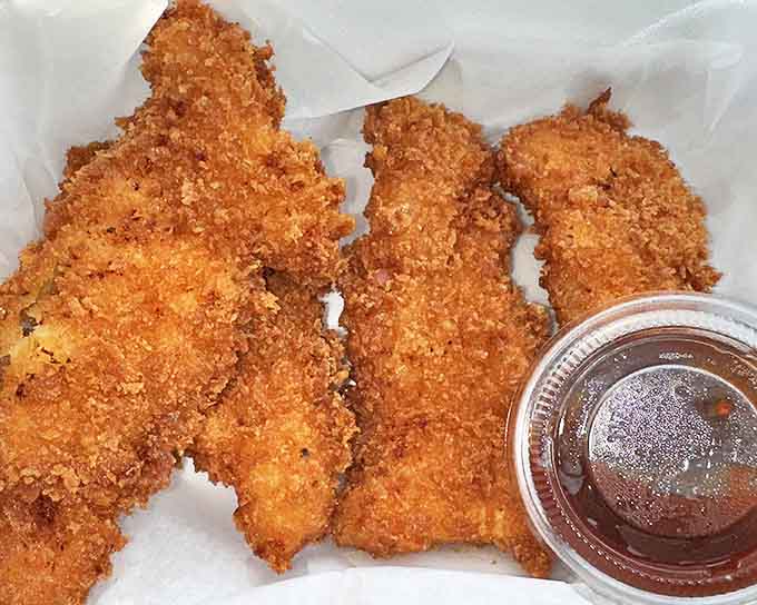 Fried chicken tenders with a coating so crispy you can hear it crunch from across the room.