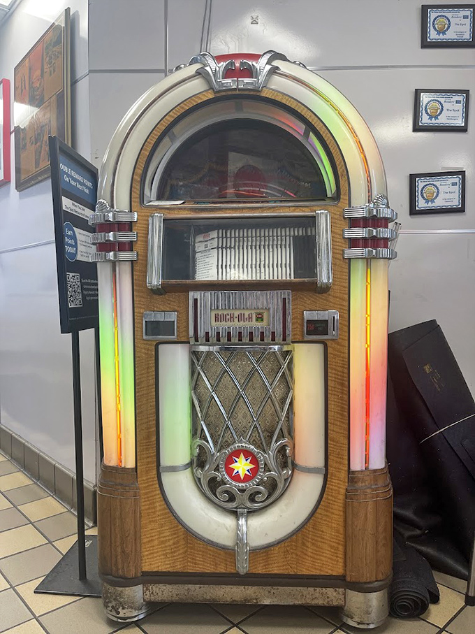 The vintage jukebox isn't just decoration &ndash; drop in a quarter for the authentic soundtrack to your meal.