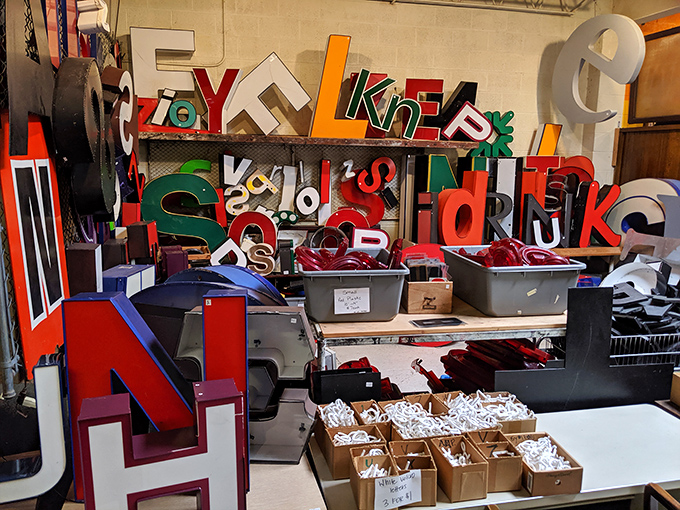 Typography treasure trove! Salvaged signage letters from theaters, diners, and storefronts await creative minds looking for that perfect statement piece.