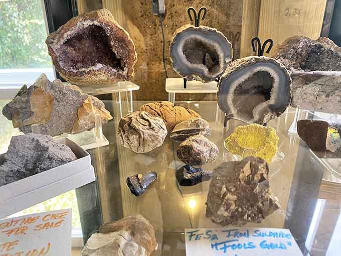 A treasure trove of minerals that took millions of years to form, displayed for your viewing pleasure. Earth's jewelry collection is quite impressive!