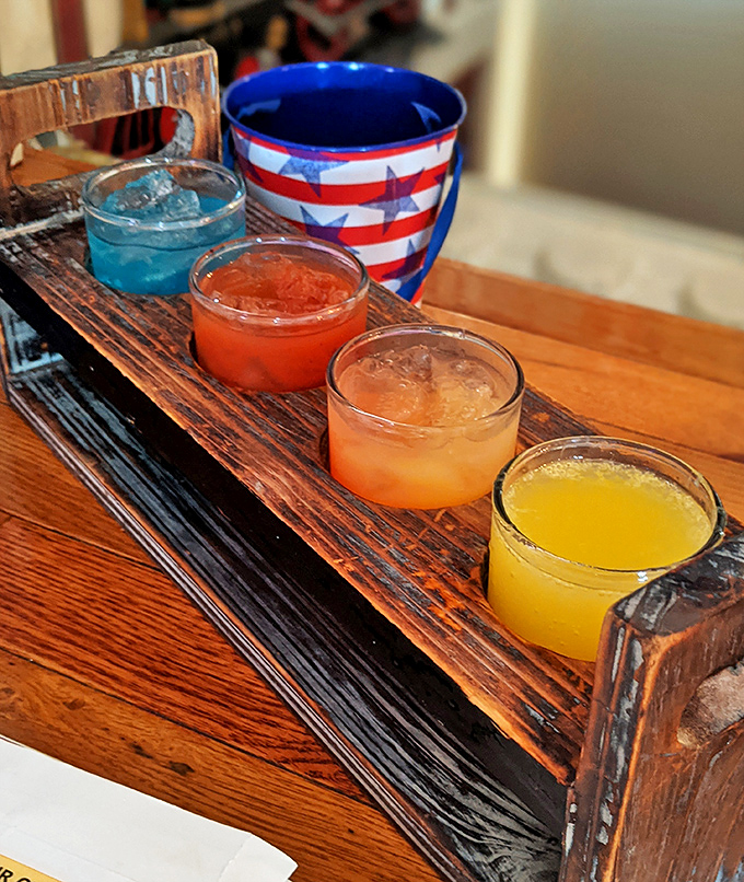 A rainbow in glassware! This flight of vibrant mocktails proves breakfast can be both delicious and Instagram-worthy without a drop of alcohol.