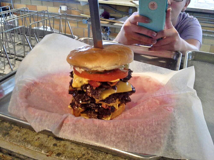 Not so much a meal as a dare &ndash; this towering achievement in burger architecture could feed a family or one very determined teenager.