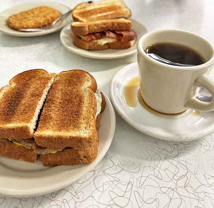 Simple pleasures on toasted bread &ndash; the kind of sandwich your grandmother would approve of, served with coffee in those iconic diner mugs.