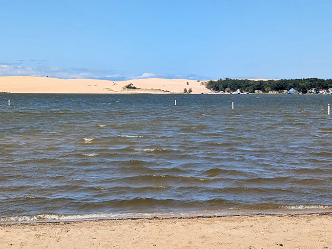 Silver Lake's tranquil shoreline provides the perfect vantage point for watching the dunes change colors throughout the day's shifting light.