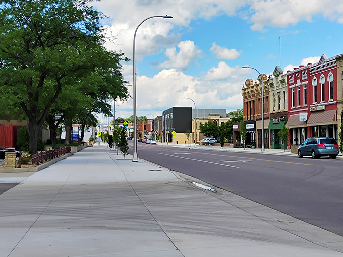 Clean, welcoming sidewalks invite visitors to explore downtown Mankato, where the silo art has sparked a renaissance of local businesses.