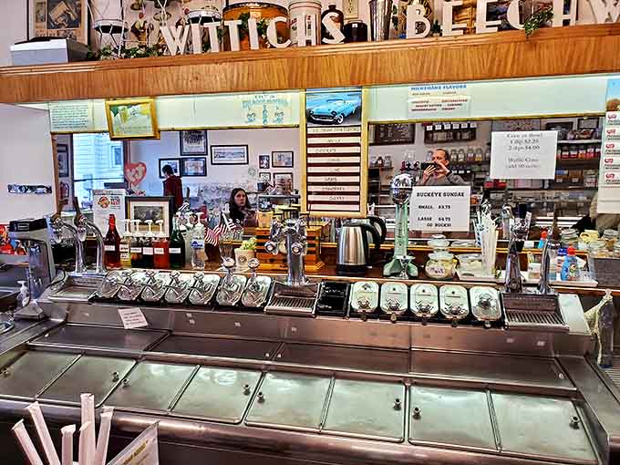 Behind this vintage counter, soda fountain magic happens daily &ndash; phosphates, egg creams, and malts crafted exactly as they were when your grandparents courted.