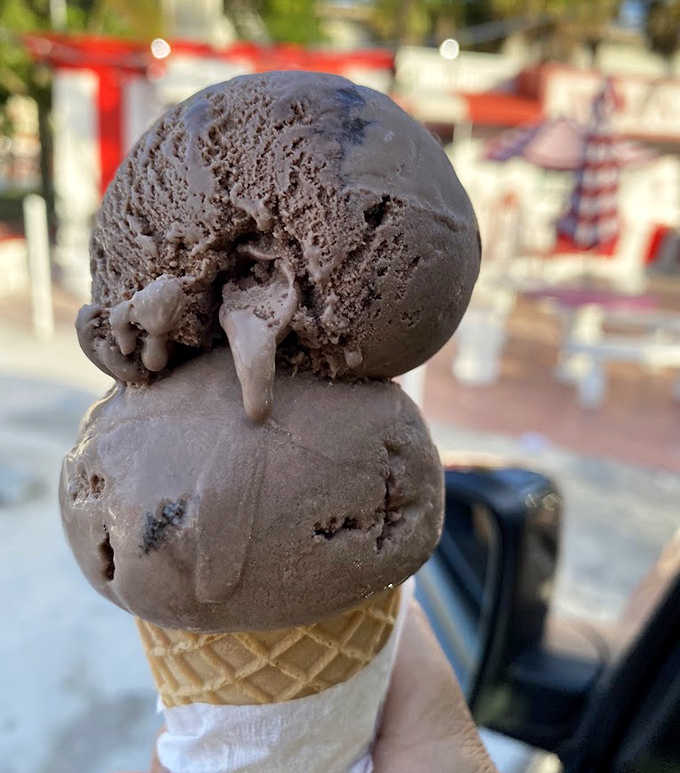 Triple chocolate scoops sitting proudly in Wall's signature striped cup &ndash; proof that sometimes more really is more when it comes to chocolate.