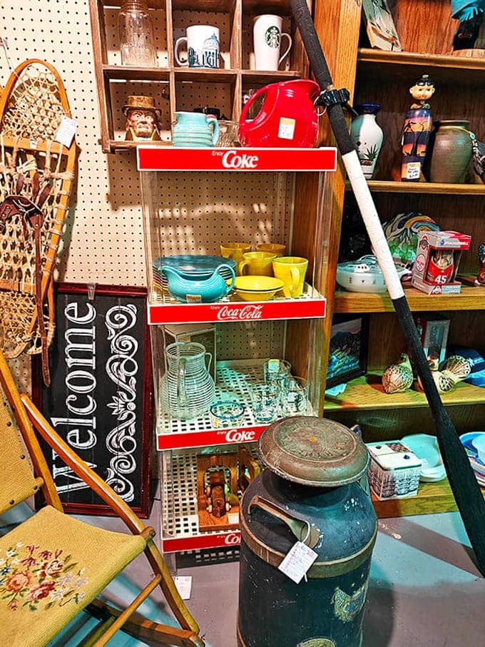 Coca-Cola memorabilia shares space with vintage kitchenware and snowshoes &ndash; proof that at Heritage Square, unexpected juxtapositions create the most delightful discoveries.
