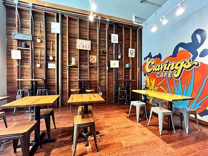 Rustic wooden wall art creates an atmosphere that's both Instagram-worthy and genuinely comfortable &ndash; no small feat in today's dining scene.