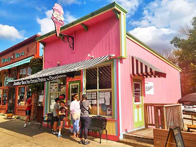 Another Time Ice Cream's pink facade isn't just a building &ndash; it's a beacon of joy promising scoops so generous they require their own zip code.