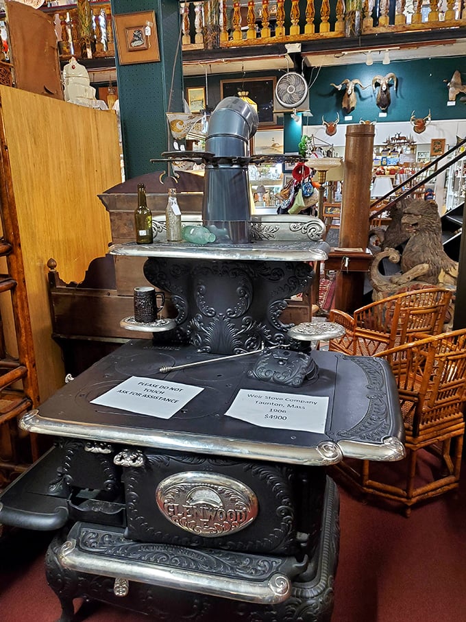This antique wood stove once warmed a family through winter nights &ndash; now it waits patiently for its next chapter.