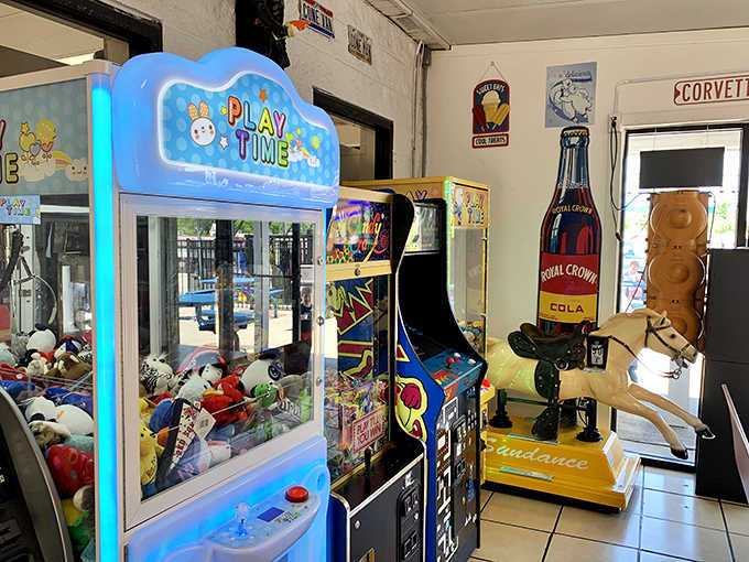 The arcade area offers a symphony of lights, sounds, and nostalgic gaming experiences that pair perfectly with frozen desserts.