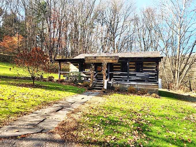 The log-built Beaver Creek Trading Company stands as a testament to frontier craftsmanship, its hand-hewn beams holding stories of early Ohio commerce.