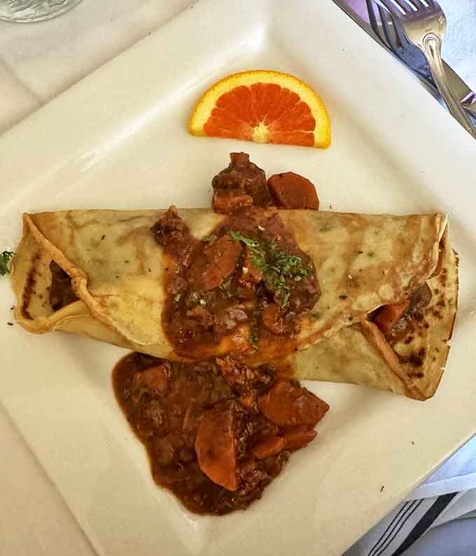 Classic French stew wrapped in a delicate pancake &ndash; like comfort food got a sophisticated makeover and now speaks with a charming accent.