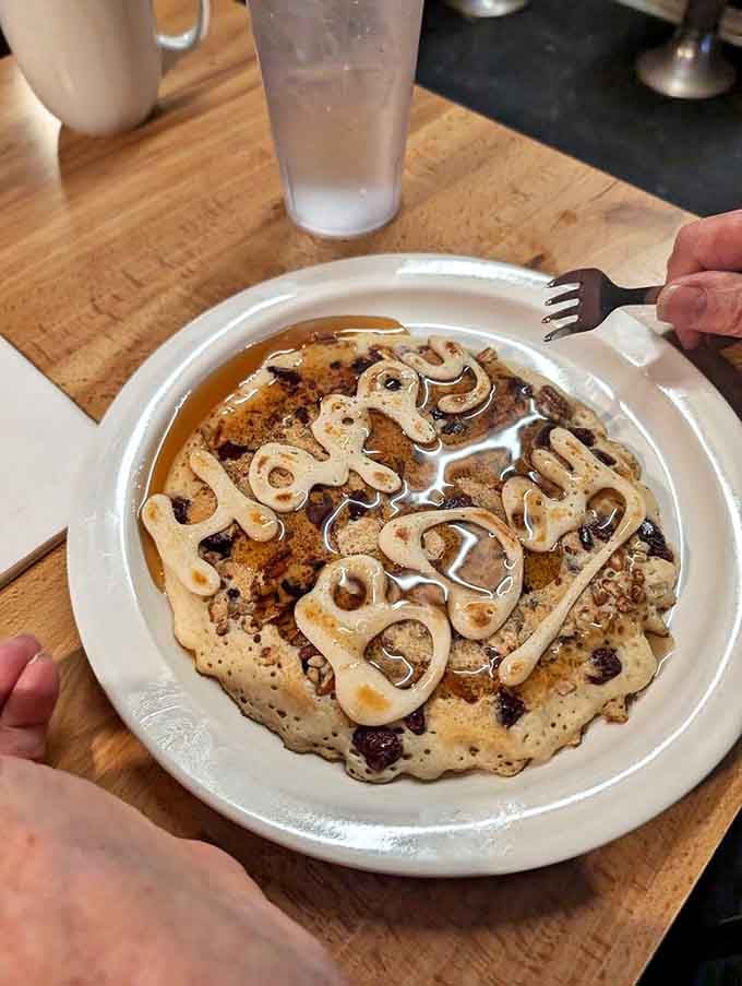 When pancakes become birthday cakes &ndash; a sweet celebration where "Happy Birthday" is written in the universal language of syrup.