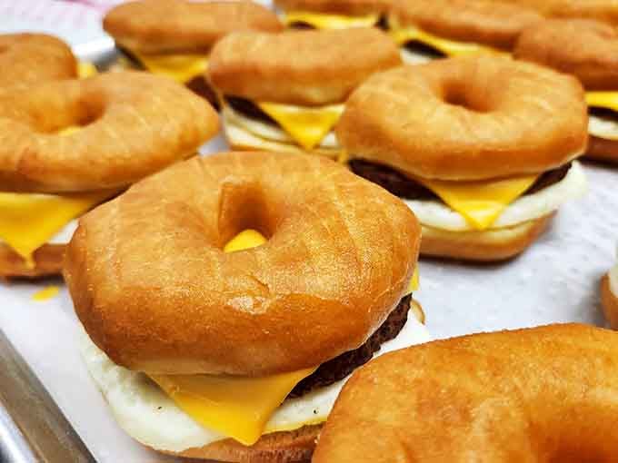 Donut breakfast sandwiches &ndash; the culinary equivalent of wearing pajamas to a formal event and somehow pulling it off with style.