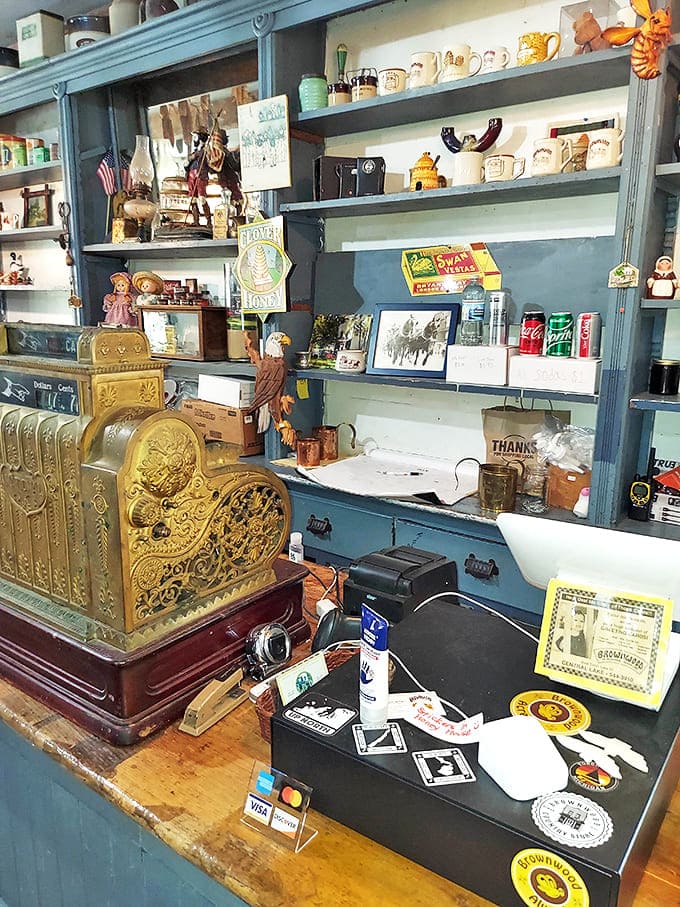 History lives behind this vintage counter, where antique cash registers and nostalgic displays remind us of an era when shopping was a social experience.