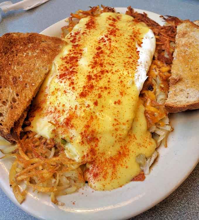 The Cajun Breakfast brings a touch of New Orleans to Minnesota mornings with perfectly spiced hash browns and golden toast.