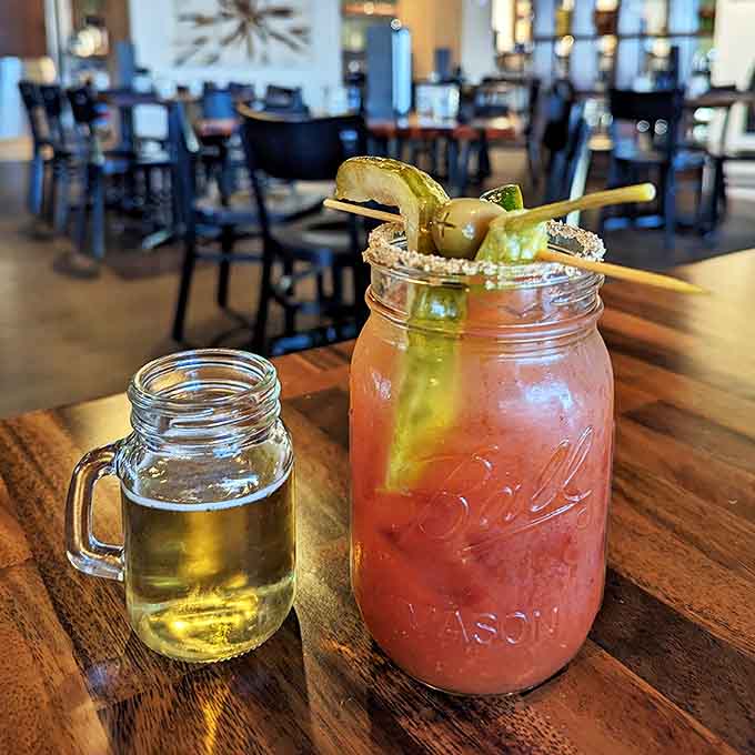 Their Bloody Mary isn't just a drink&mdash;it's practically a small meal, complete with garnishes that double as appetizers.