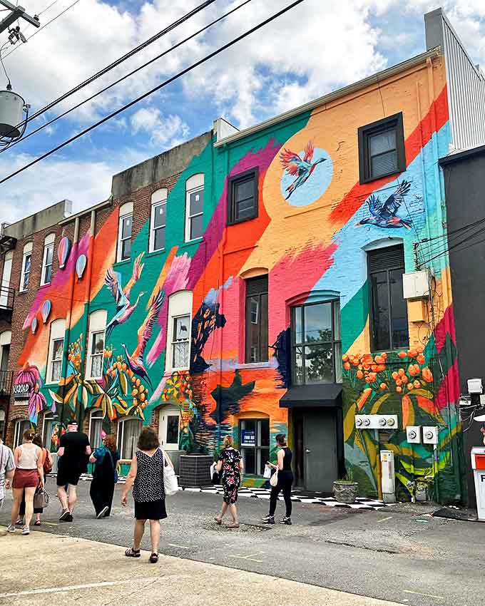Vibrant street art transforms a building facade into a celebration of color that would make any Instagram feed jealous.
