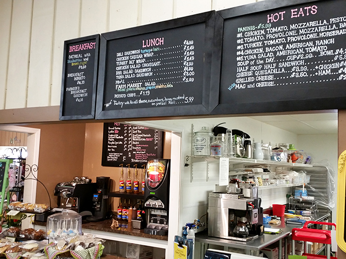 The menu board tempts with homestyle offerings &ndash; breakfast sandwiches and "Hot Eats" that promise the kind of satisfaction fast food can only dream about.