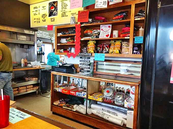 The display case holds decades of burger-making wisdom and small-town charm &ndash; no fancy frills, just the essentials.