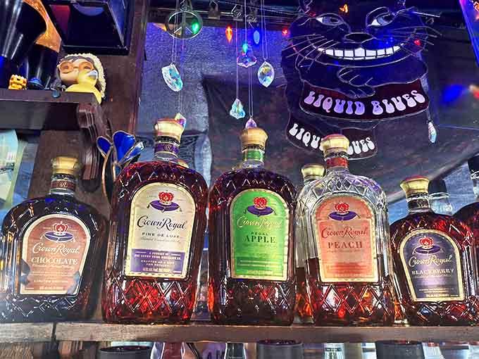 Crown Royal in every flavor, lined up like liquid royalty waiting to make your acquaintance.