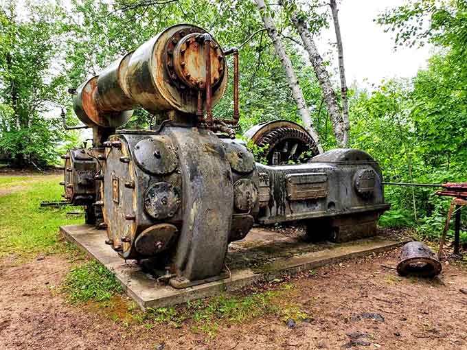 This rusting behemoth once powered the entire mining operation, its silent gears a testament to industrial ingenuity.