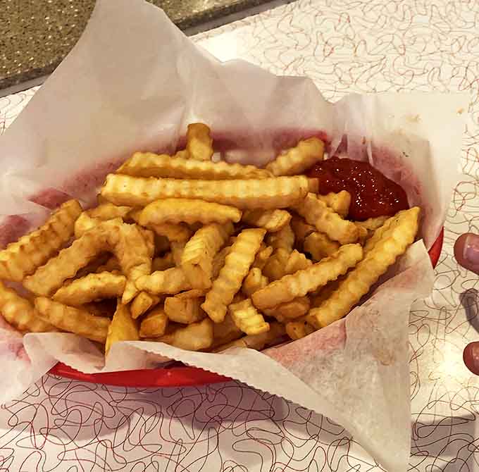 These crinkle-cut beauties aren't just along for the ride – they're destination-worthy with their golden exteriors and fluffy potato centers.