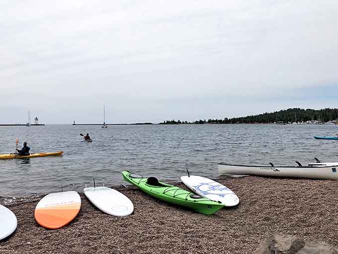 Harbor Park's shoreline offers adventure seekers colorful kayaks and paddleboards, launching points for Lake Superior explorations and memory-making.