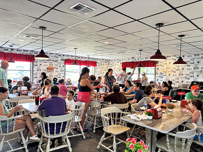The dining area buzzes with a cross-section of Michigan life &ndash; farmers, families, and first-daters united by the universal language of ice cream.