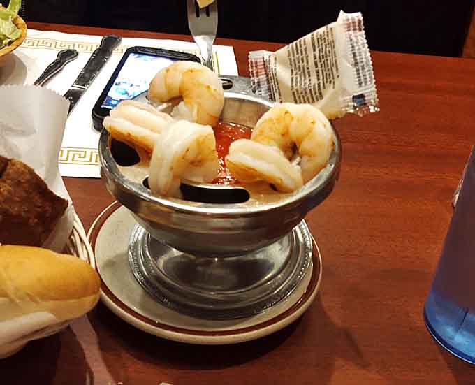 Shrimp cocktail served old-school style, because some classics never need updating or improvement at all.