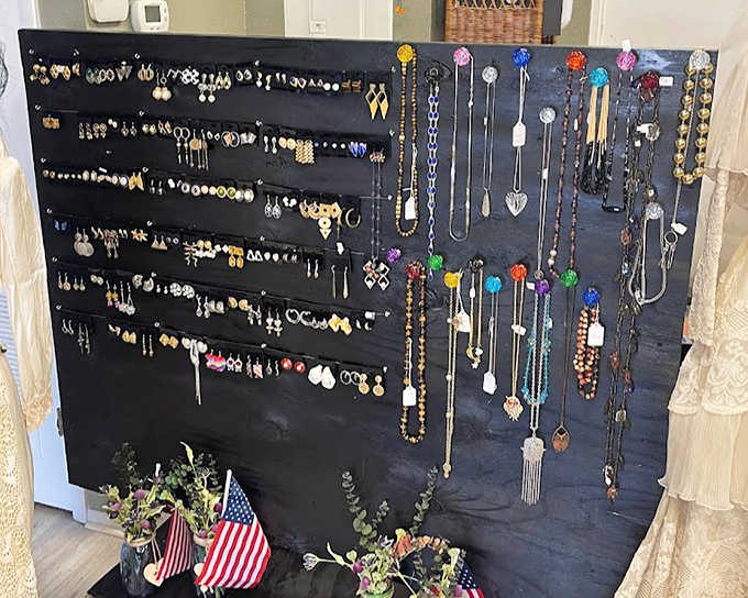 Vintage jewelry displayed like tiny works of art, each piece a reminder that accessorizing has been serious business for generations of fashion-conscious folks.