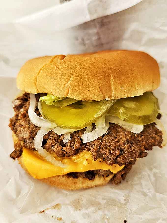 Close encounters of the burger kind &ndash; notice how the cheese hugs the patty like they've been separated for years and just reunited.