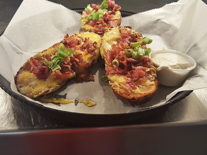These loaded potato skins elevate a bar food standard to something your grandmother would proudly serve at Sunday dinner.