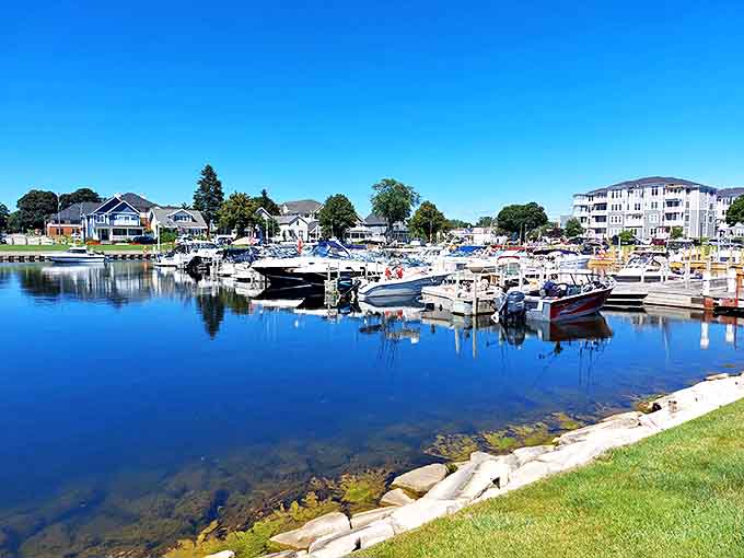 Boats bob gently in Ludington's marina, a floating neighborhood where captains swap tales and visitors are welcomed aboard.