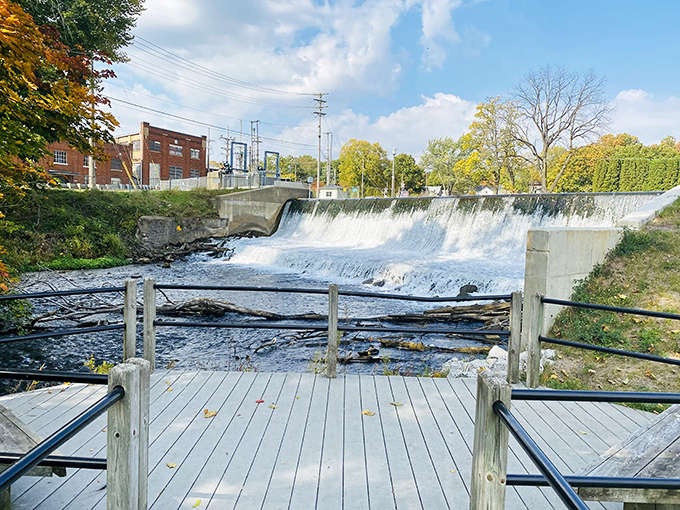 The Marshall Riverwalk's observation deck provides front-row seats to nature's constant performance along the Kalamazoo River.