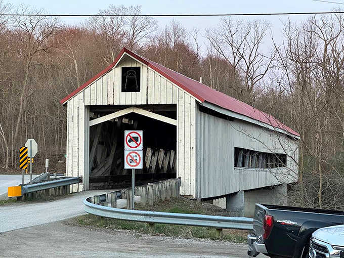 Mechanicsville Road Covered Bridge combines rustic charm with functional design. These wooden time capsules tell stories of horse-drawn carriages and simpler times.