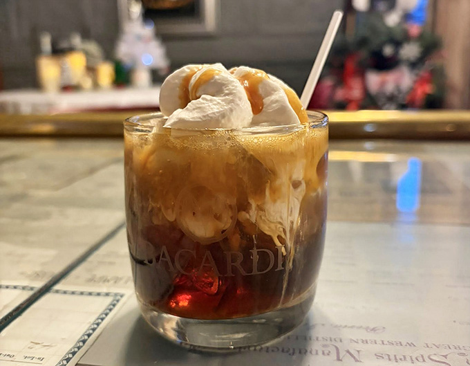 The bar serves up creative cocktails like this indulgent creation, because great food deserves equally impressive drinks.