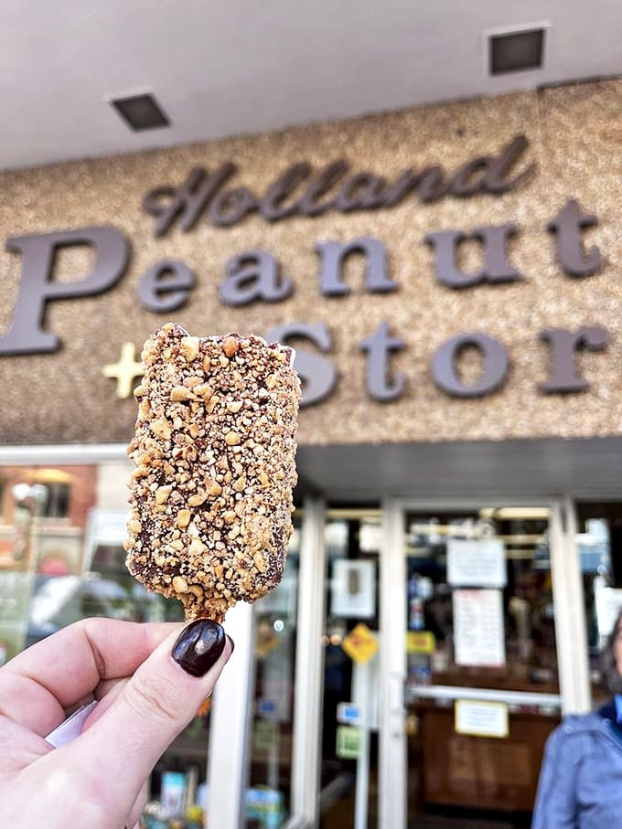 The legendary Nutty Paddle Pop in its natural habitat &ndash; chocolate-dipped and peanut-encrusted perfection on a stick outside its birthplace.