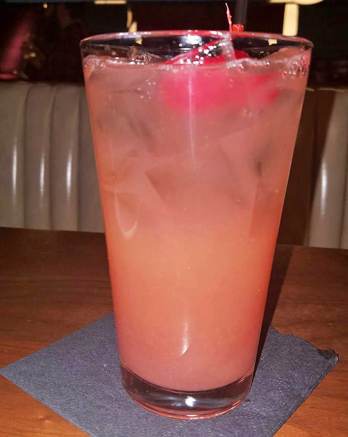 Pinky's Punch offers a refreshing blend of fruity flavors that goes down dangerously easy between rounds of Skee-Ball.
